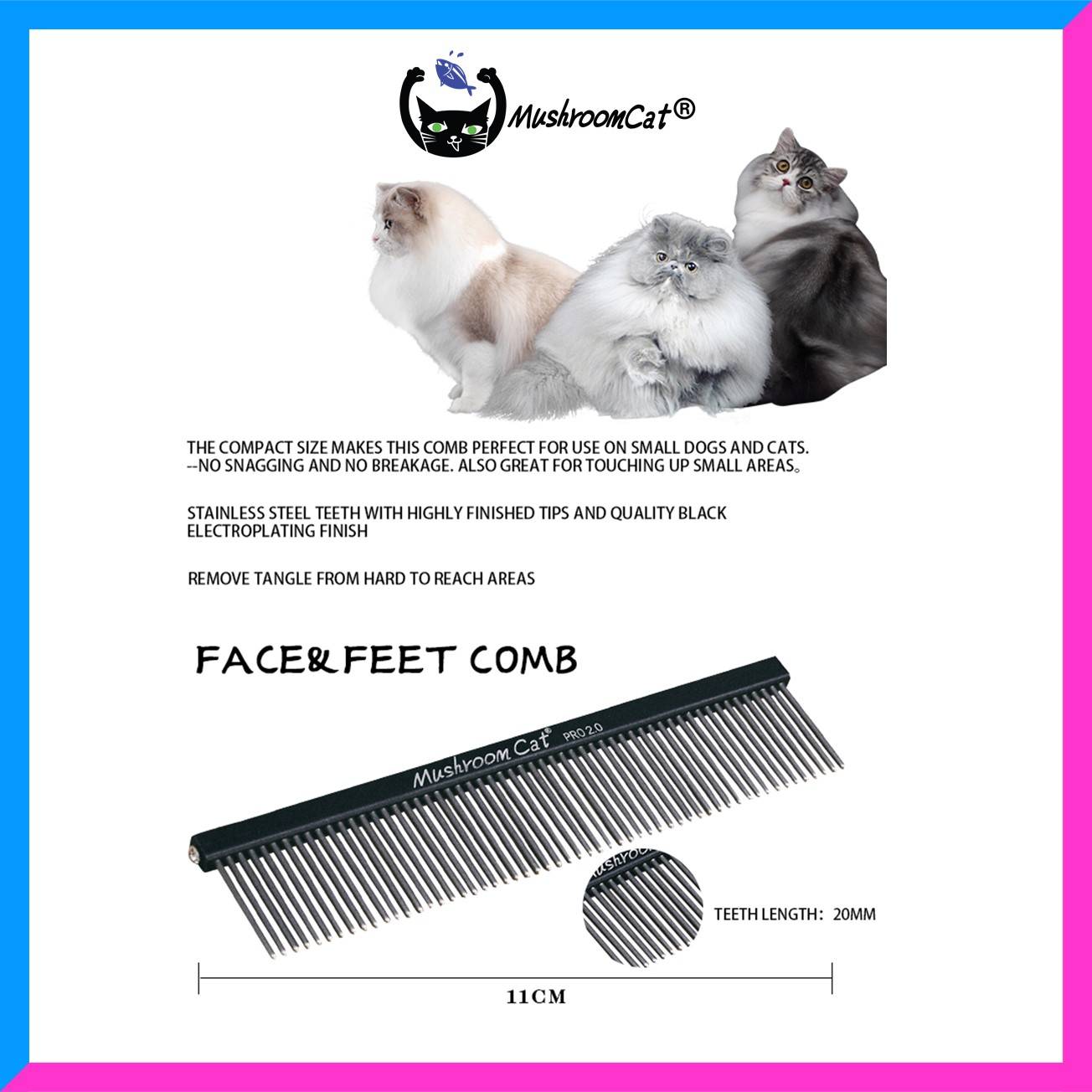MushroomCat Pro Face & Feet Fine Comb - Stainless Steel Pins